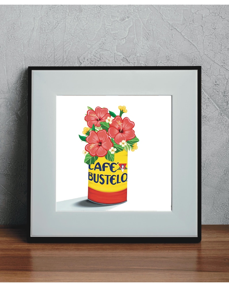 Cafe Bustelo Inspired Planter With Red Hibiscus Flowers Poster ...