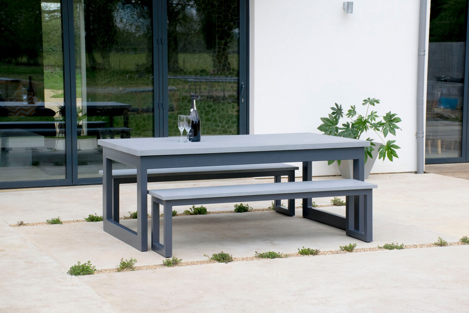 Microcement and Steel Patio Table & Bench Set With 2M Concrete - Etsy UK