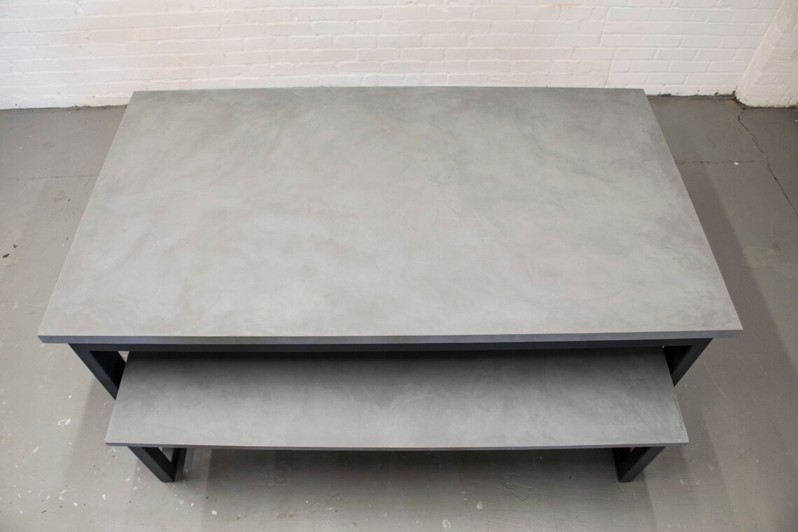 Microcement and Steel Table & Bench Set With 2M Concrete Table - Etsy UK