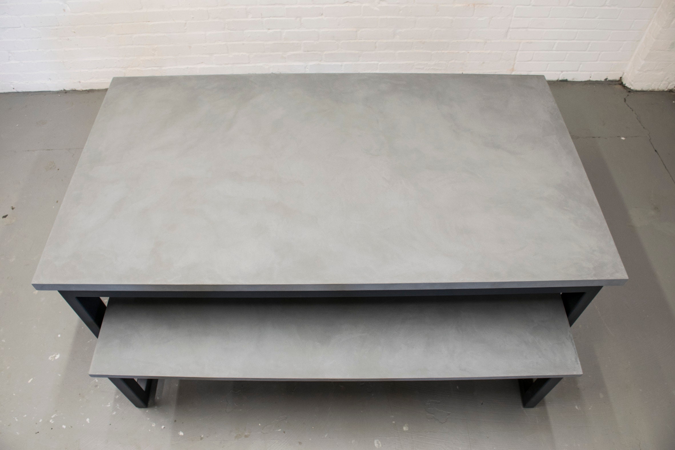 Microcement and Steel Patio Table & Bench Set With 2M Concrete Table ...