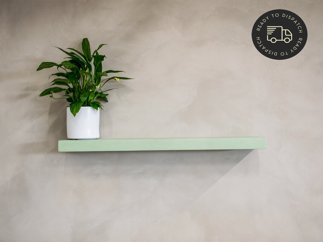 Microcement, 80cm, Green, Concrete Floating Shelf, Chunky Handmade ...