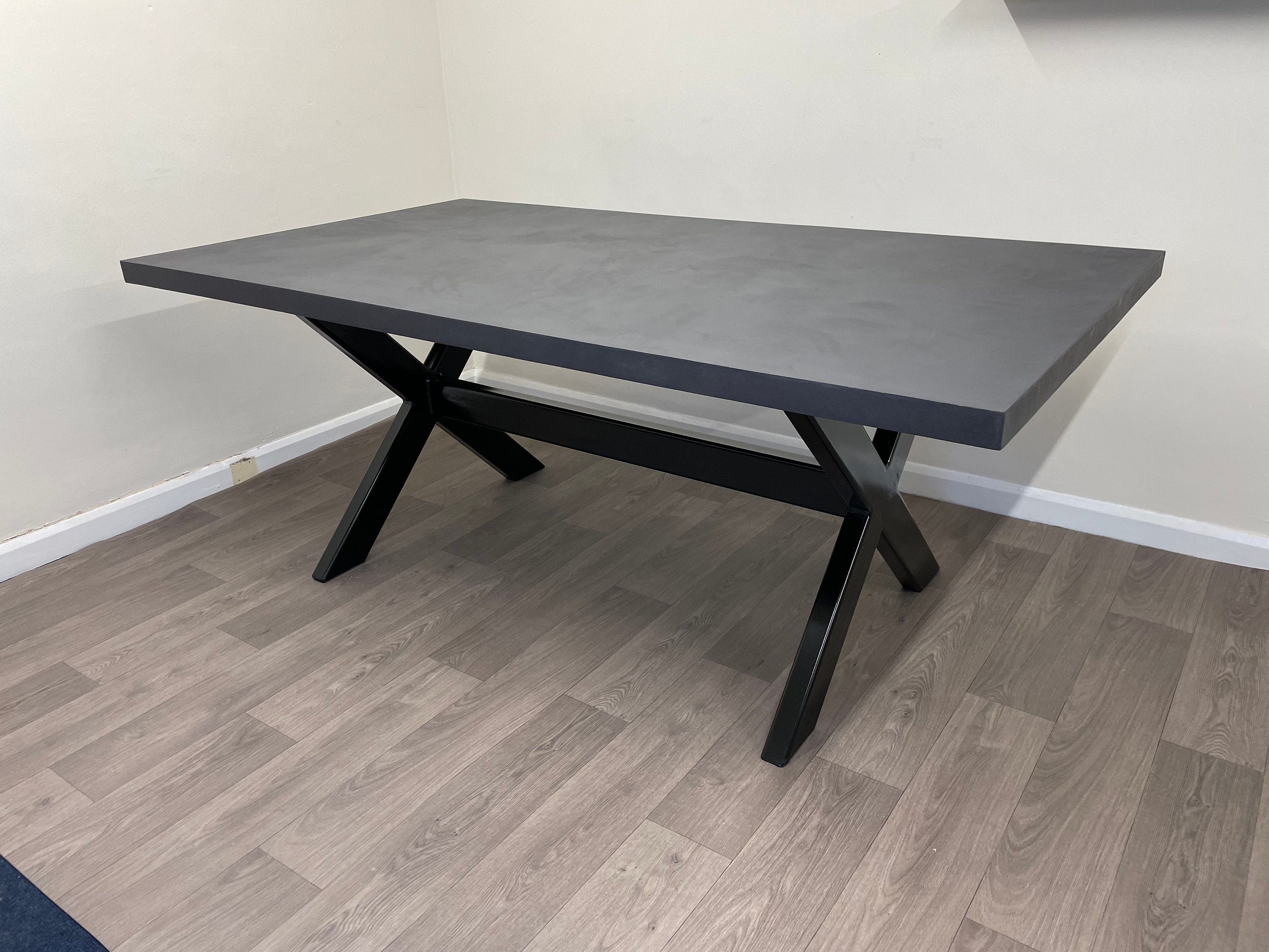 Microcement and Steel X Leg Dining Table 2M Concrete Table | Etsy UK