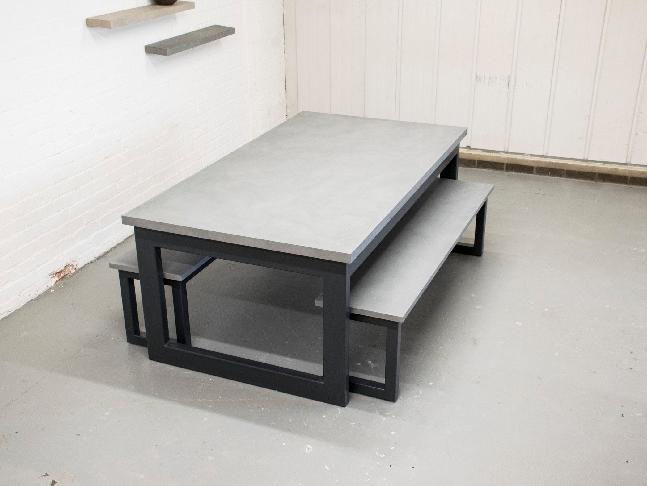 Microcement and Steel Table & Bench Set With 2M Concrete Table - Etsy UK