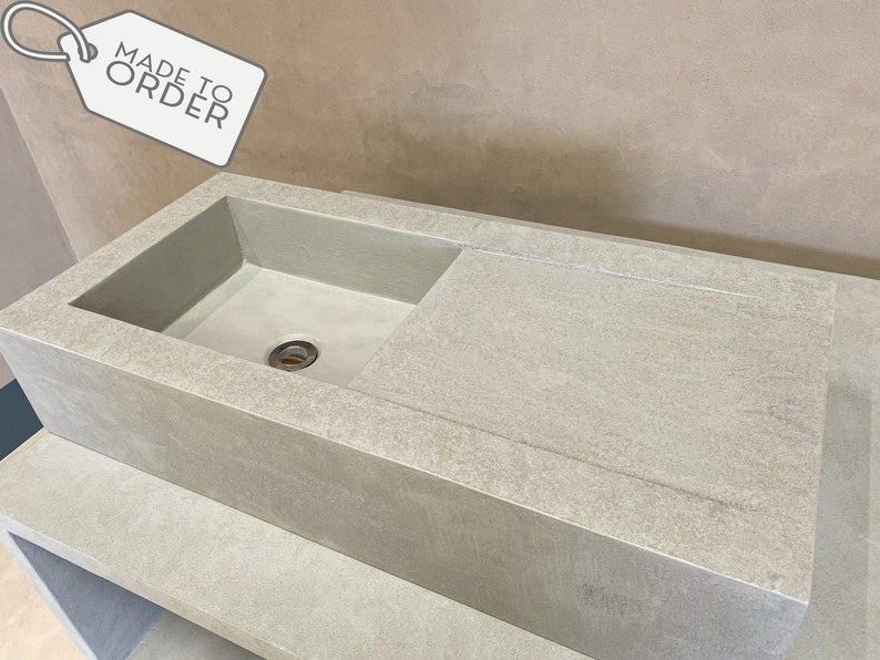 Microcement, Concrete Butler Sink, Bespoke Bathroom Basin With Drainage ...