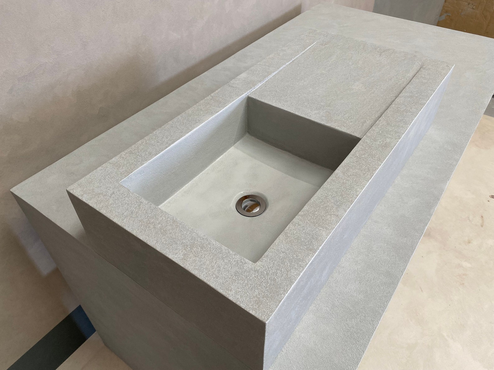 Microcement, Concrete Butler Sink, Bespoke Bathroom Basin With Drainage ...