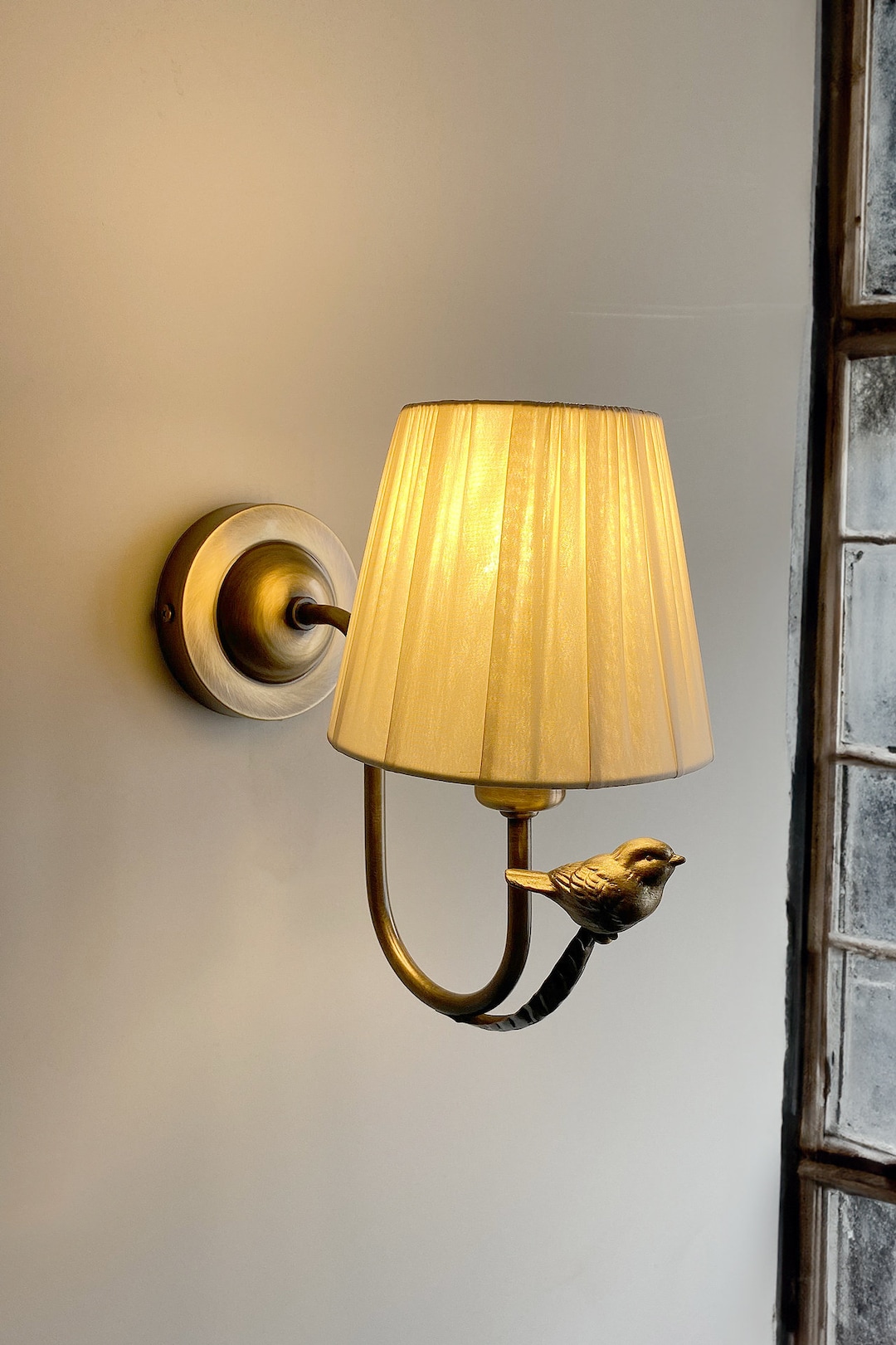 Handmade Bird Metal Wall Sconce - Fabric Shade Wall Light - Etsy