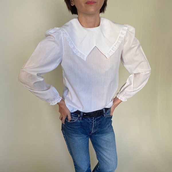 White Cotton Back Button Blouse - Etsy