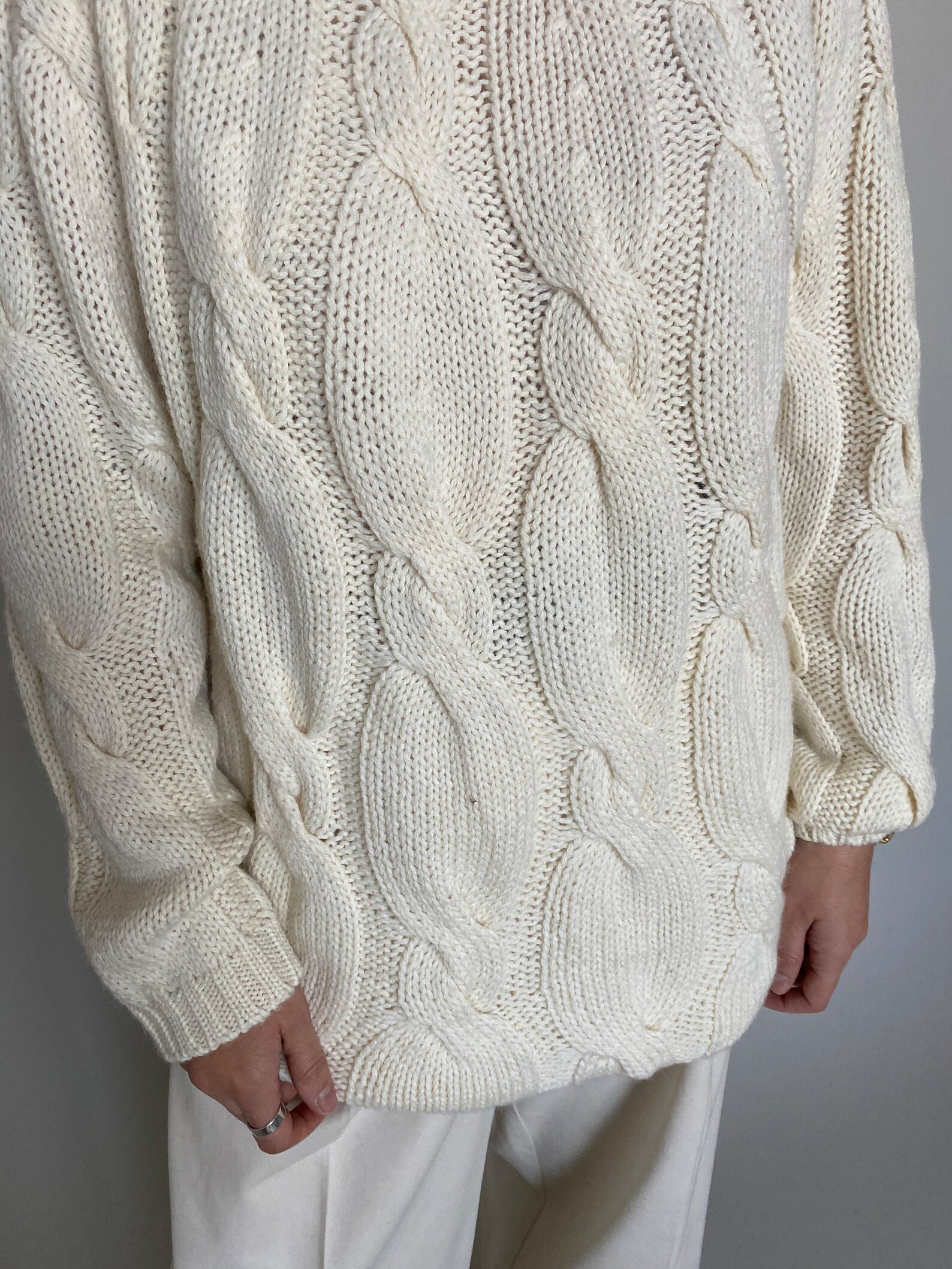 White Turtle Neck Sweater for Women Size L Long White Cable - Etsy