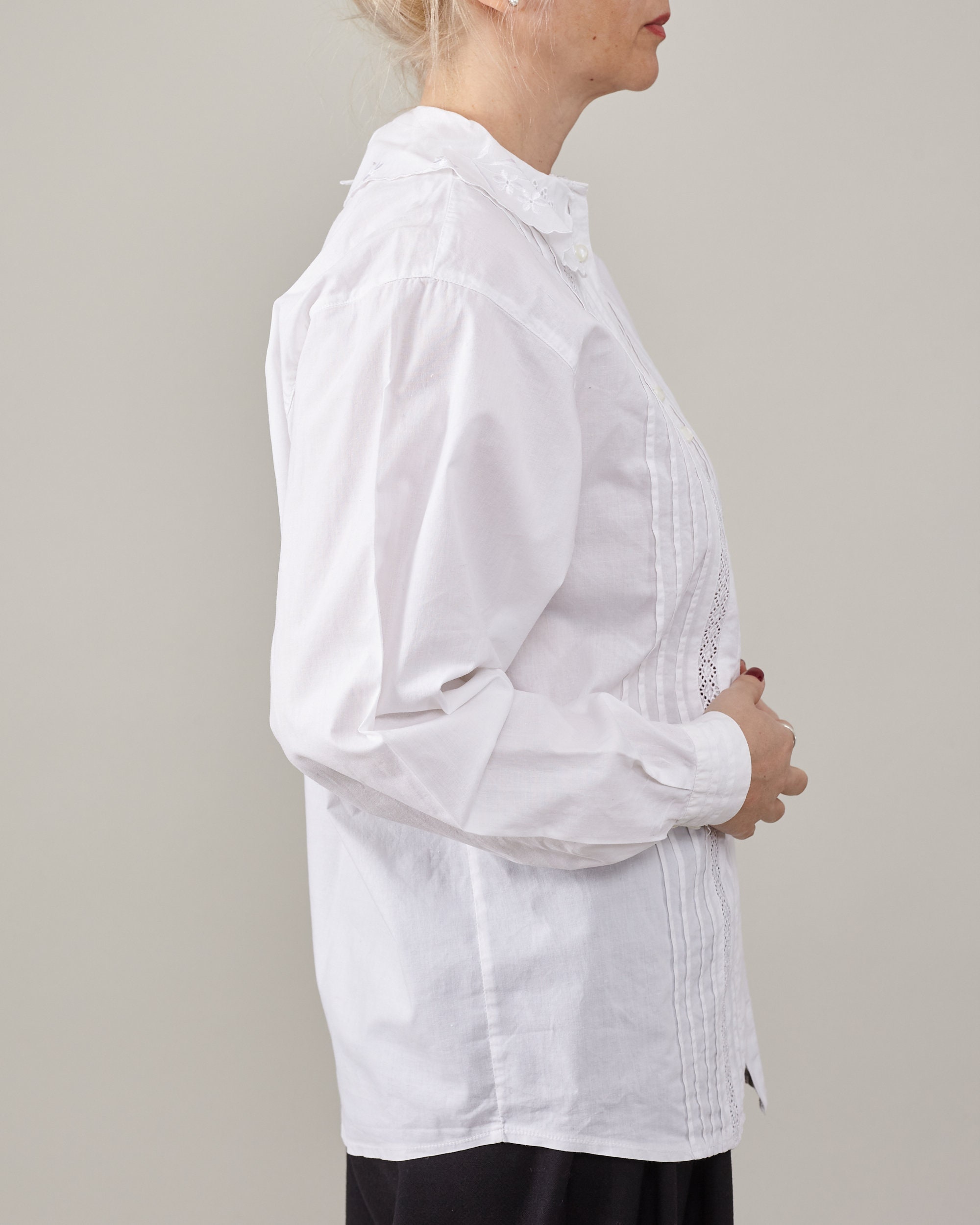 Vintage Pure White Cotton Blouse for Women Size M, Embroidered Collar ...
