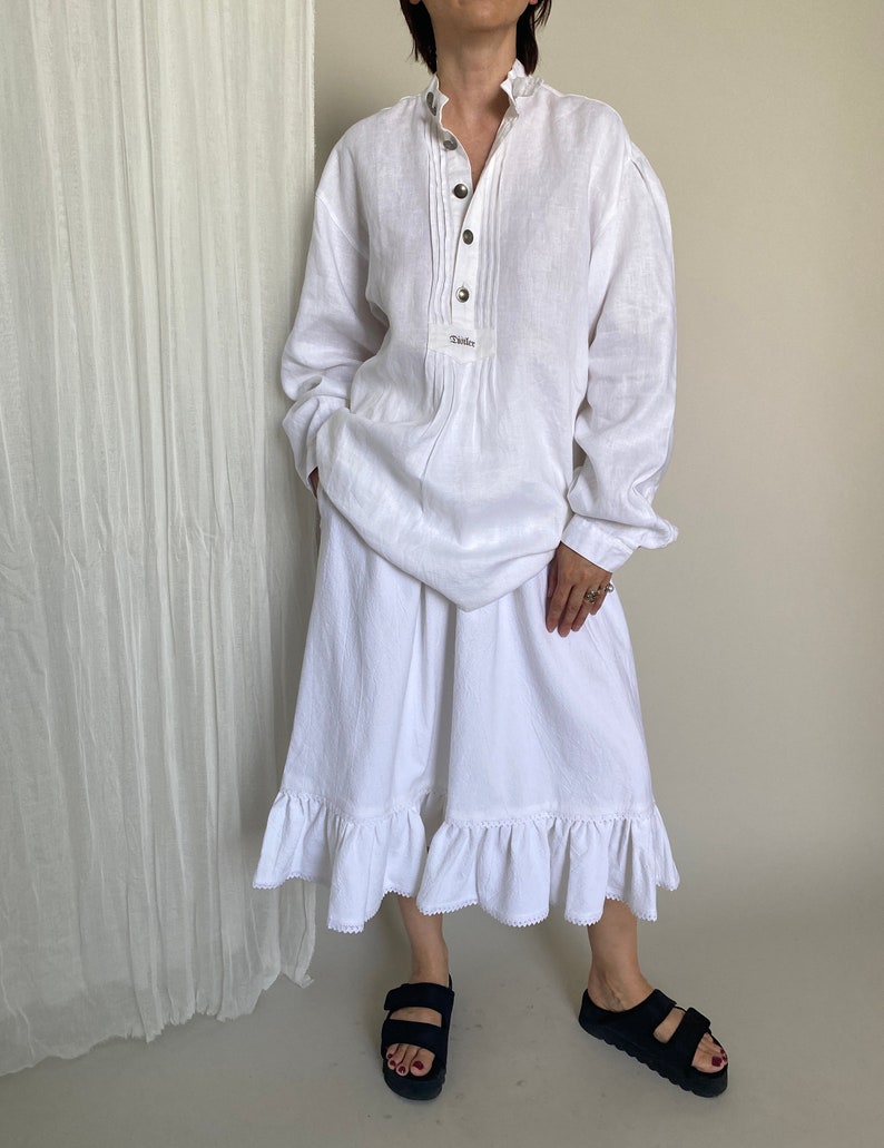 Vintage White Linen Blouse Size S - L | Long Sleeve White Linen Top - Etsy