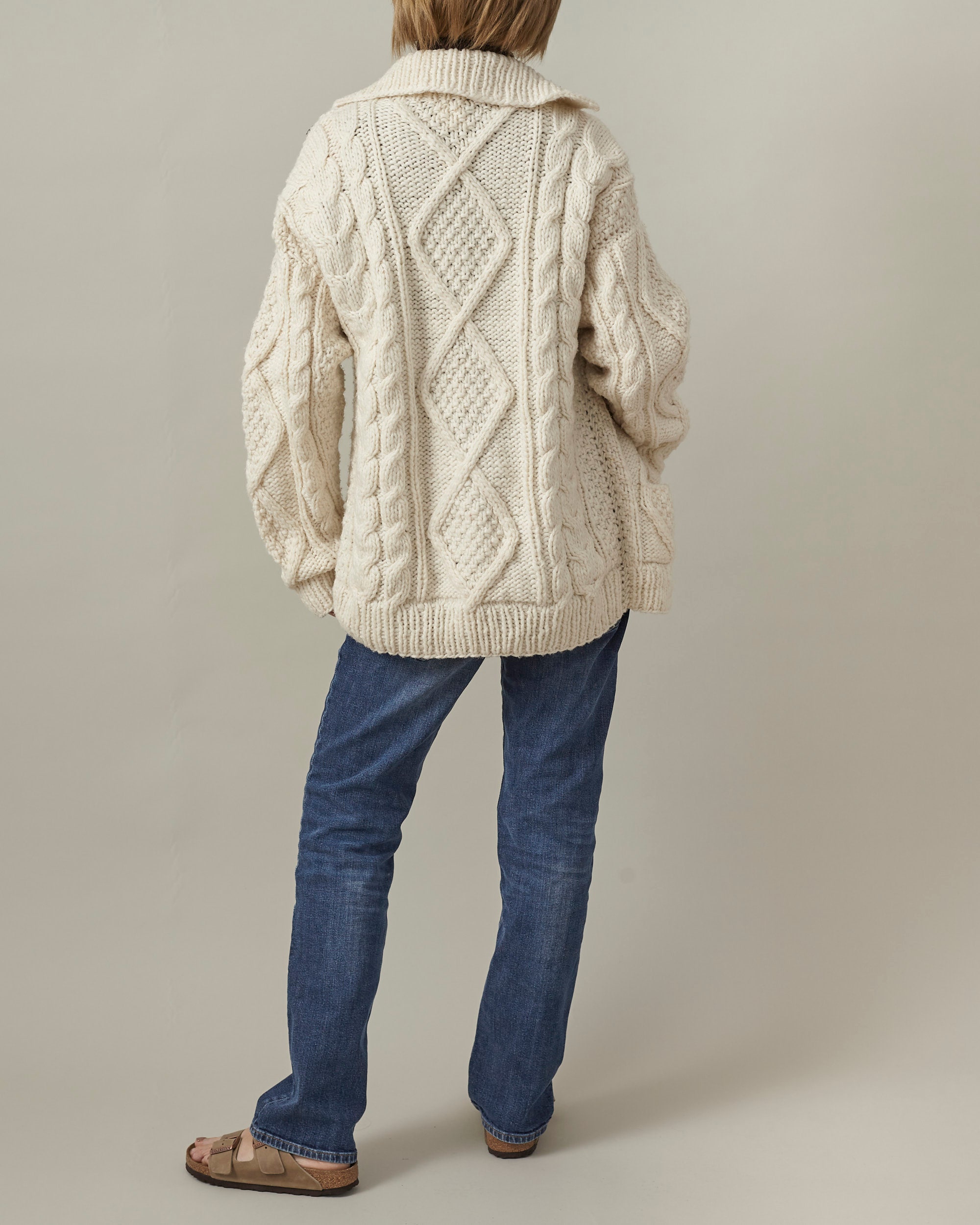 White Wool Zipper Cardigan for Women Size M - L | Thick Wool Hand ...