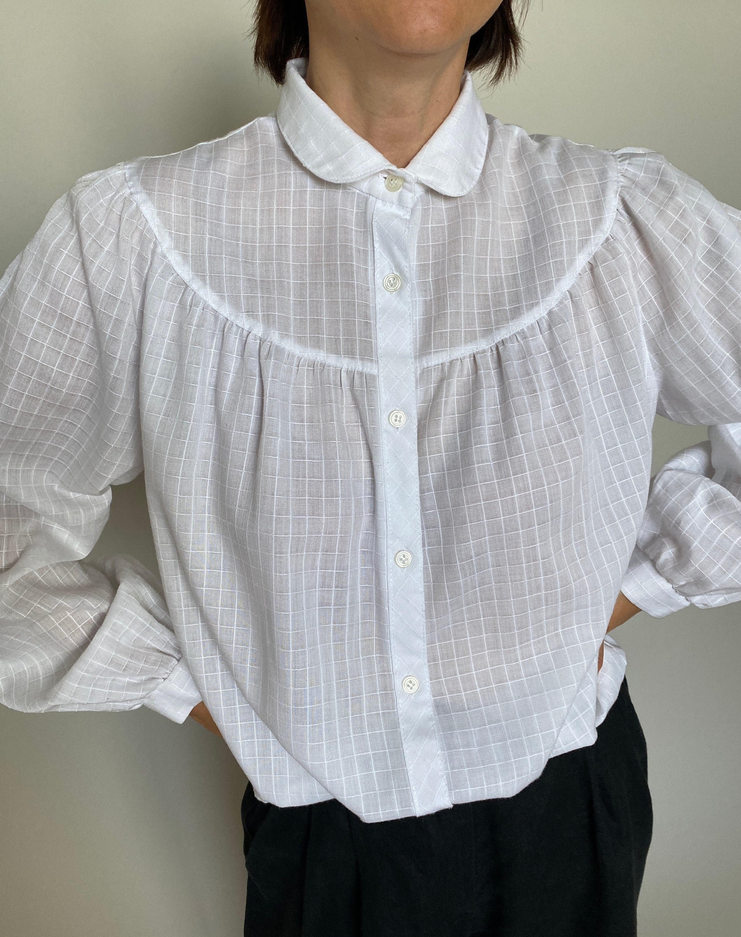 Women White Blouse Size L Slightly Sheer Long Sleeve Blouse - Etsy