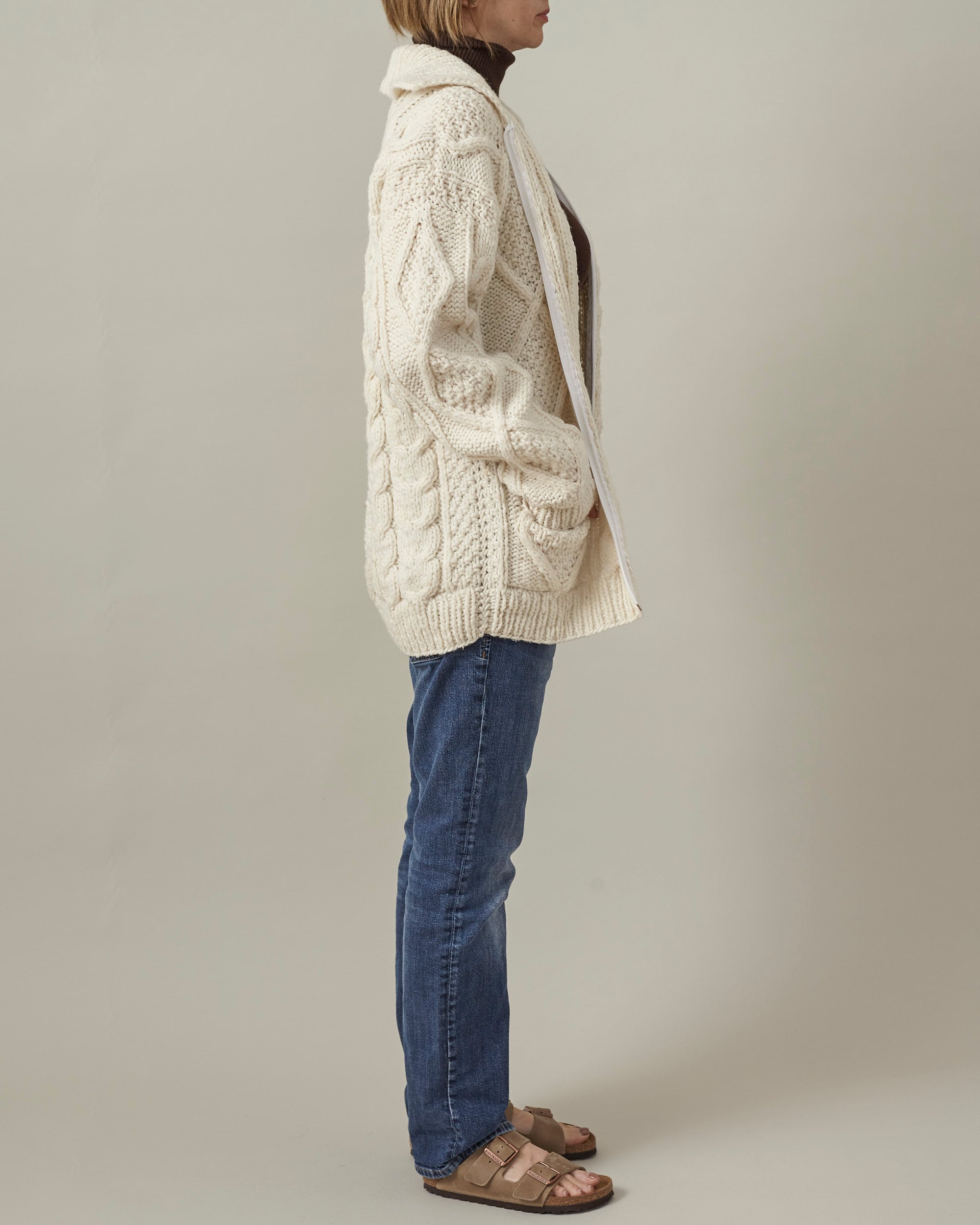 White Wool Zipper Cardigan for Women Size M - L | Thick Wool Hand ...