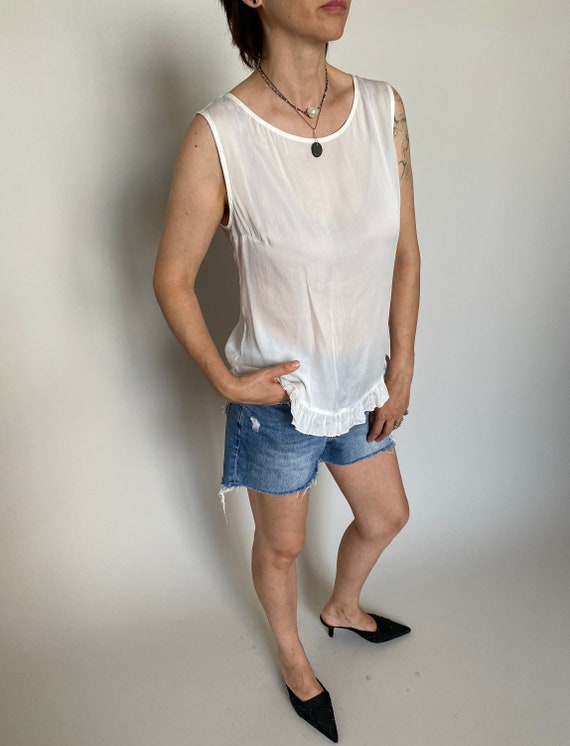 Minimalist White Silk Tank with Ruffled Hem | Women W… - Gem