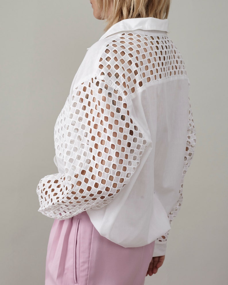 Elegant White Shirt With Eyelet Sleeves Vintage Chic Stylish - Etsy