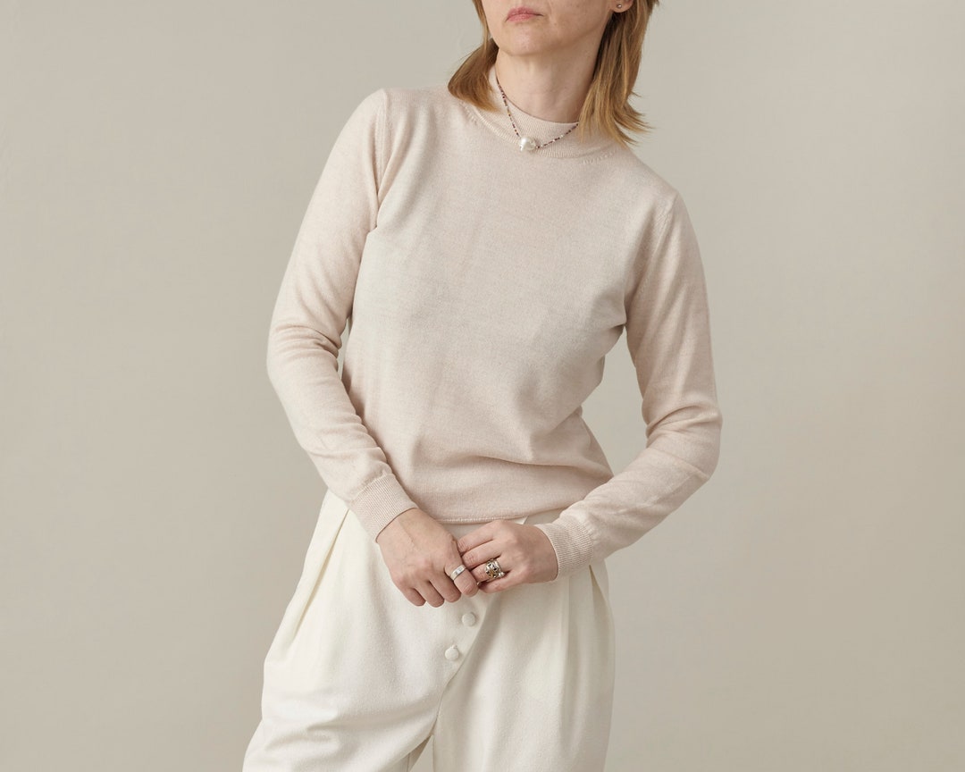 Vintage off White Color Sweater for Women Size XS | Soft Merino Crew ...
