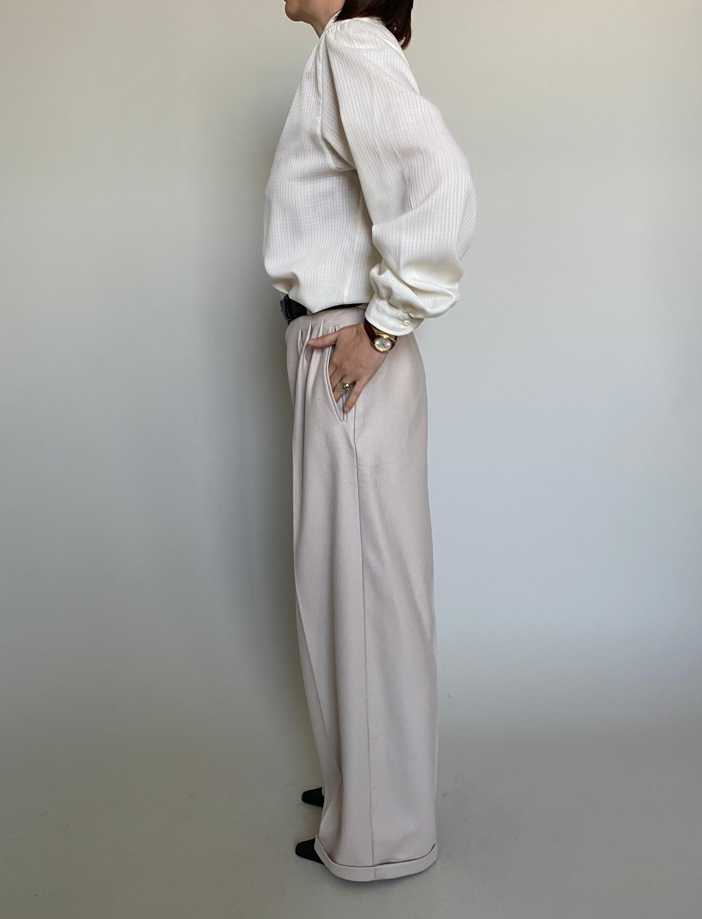 White Wool Blouse With Hidden Buttons Size 38 - Etsy