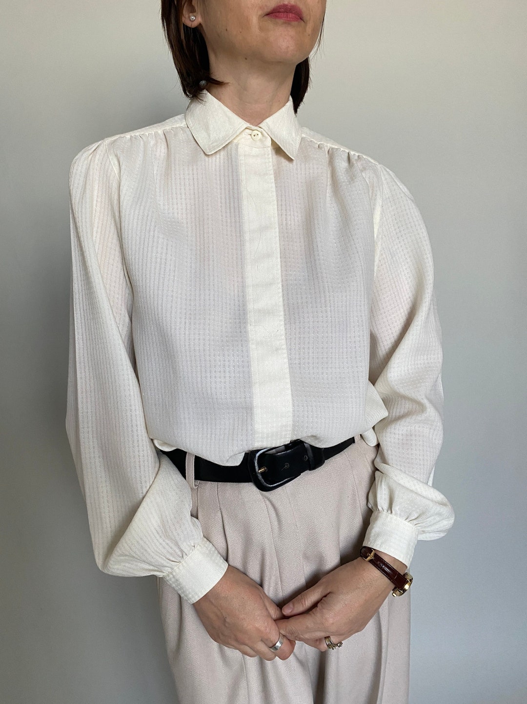 White Wool Blouse With Hidden Buttons Size 38 - Etsy