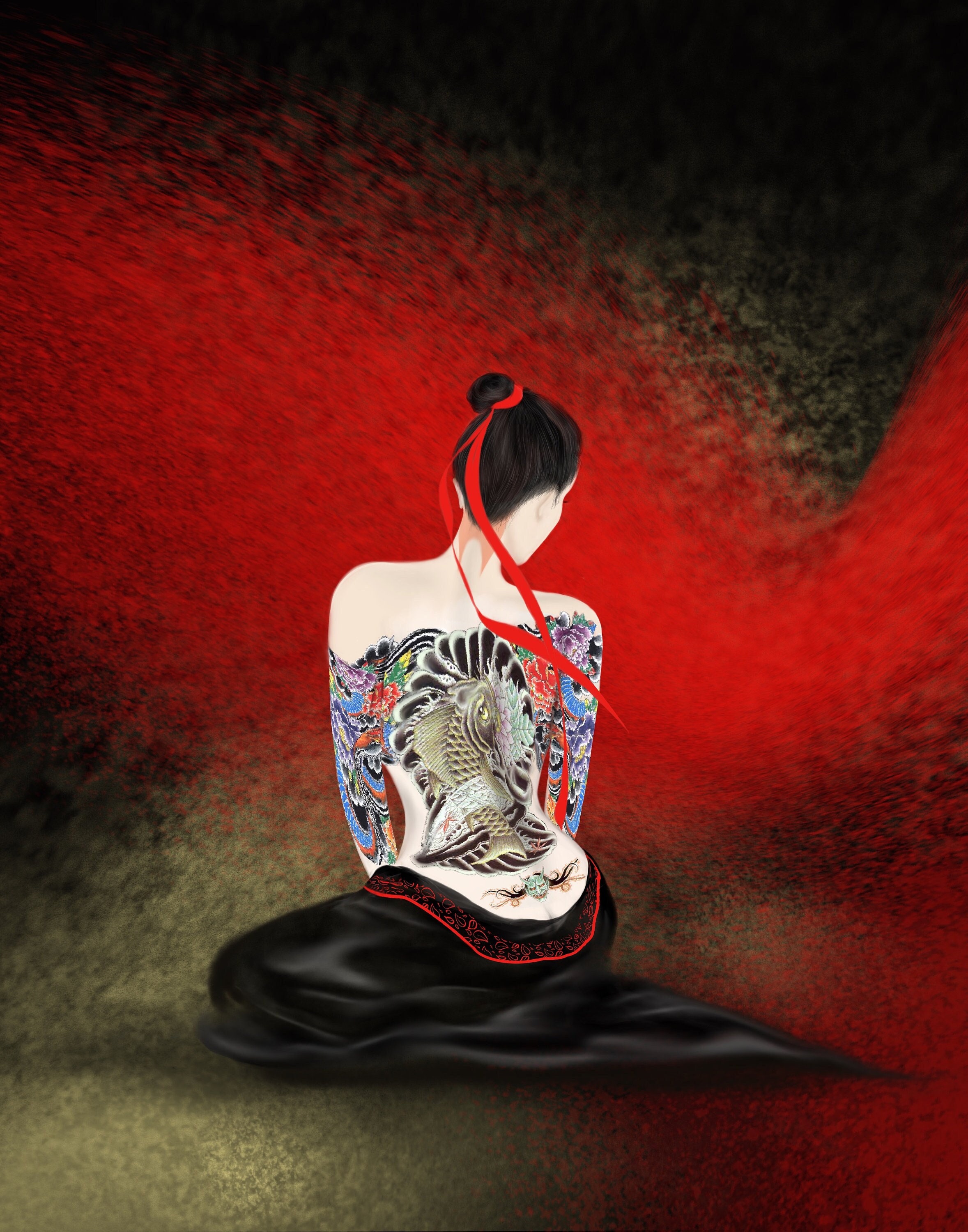 Japanese Yakuza Woman With Irezumi Tattoo, Oriental Wrapped/rolled Canvas Wall Art, Free ...