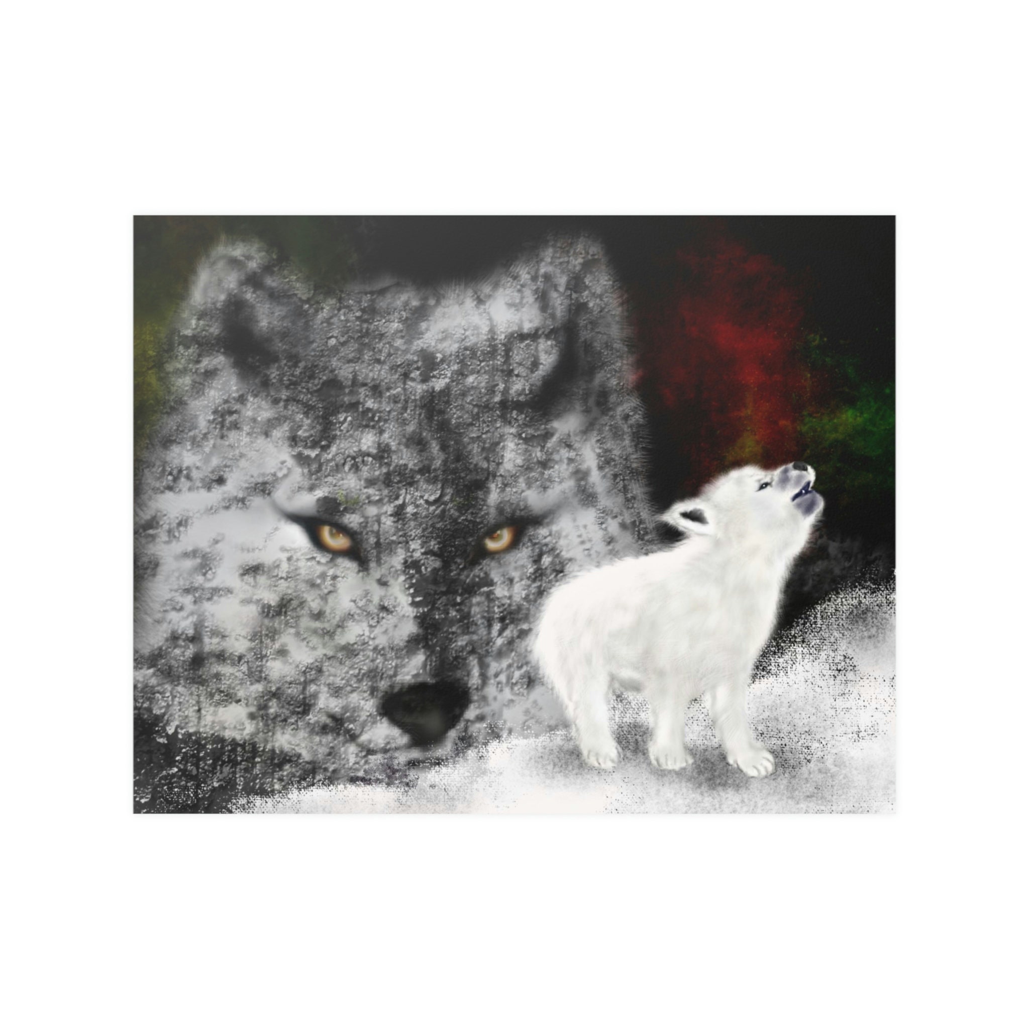 Mother and Baby Wolf Wall Art Print, Animal Lover's Satin Poster, Free ...