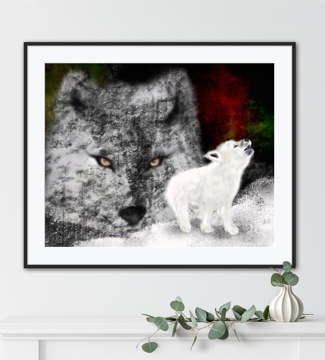 Mother and Baby Wolf Wall Art Print, Animal Lover's Satin Poster, Free ...
