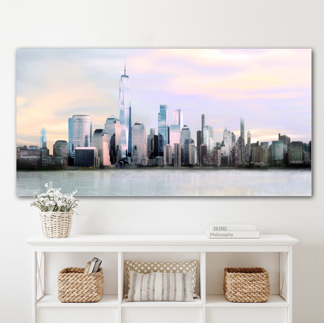 Panoramic Manhattan Skyline Metal Wall Art, New York City Large Modern ...