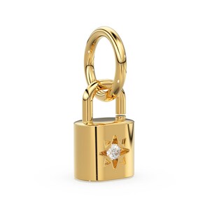 Diamond Pave Solid Gold Pad Lock Charm Pendant / 14k 18k Solid Gold ...