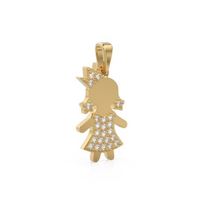 14K Solid Yellow Gold Girl Pendant / 14k 18k Solid Gold Pendant / Baby ...