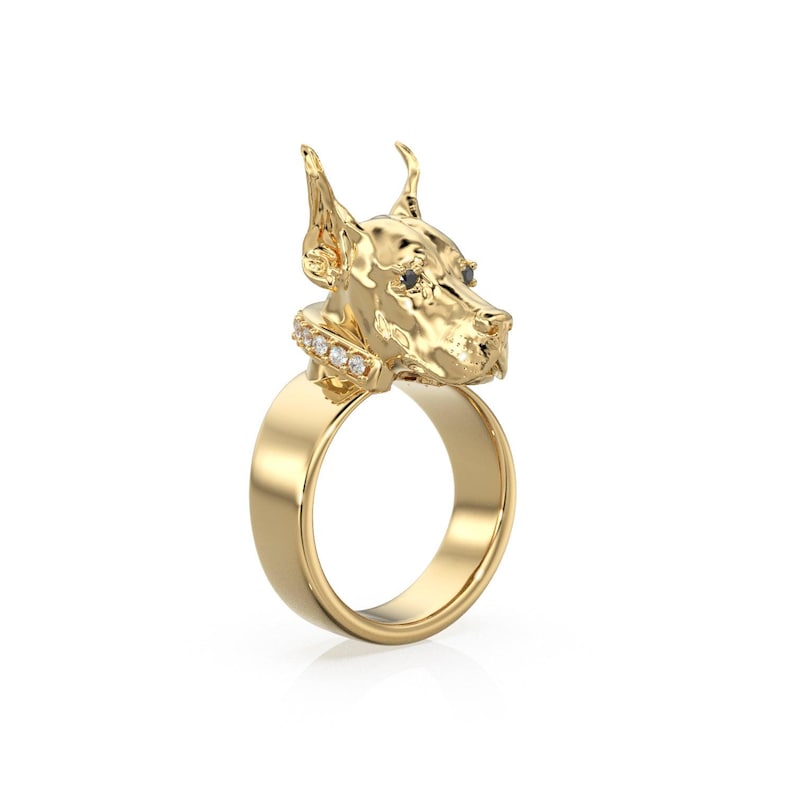 Doberman Head Dog Collar Ring - Lab Diamond Ring - Pave Statement Dog ...
