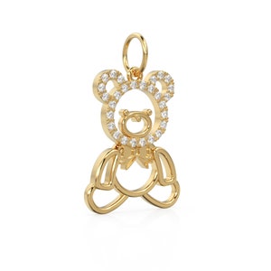 14k Gold Teddy Charm Pendant / Diamond Teddy Bear / Pave Diamond Teddy ...