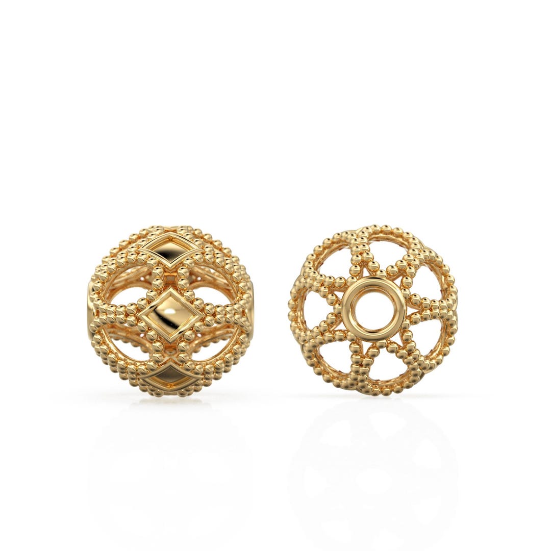 Diamond Cutout Lattice Solid Gold Bead, Granulated Texture Gold Spacer ...
