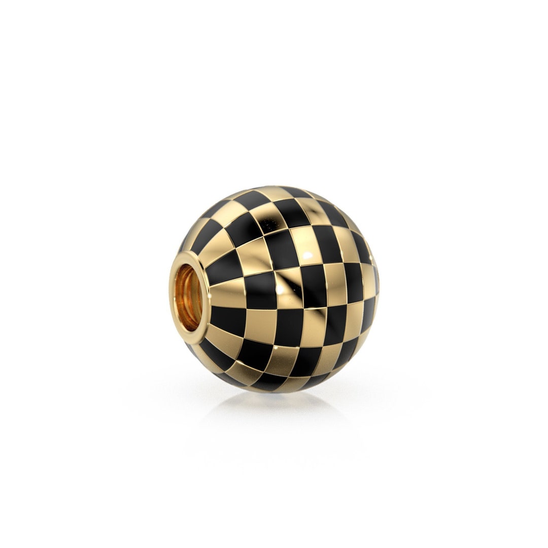 10mm 18k Solid Yellow Gold Round Ball Checkerboard Enamel Spacer ...