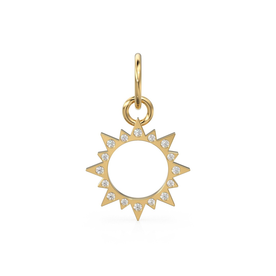 Star 14k Solid Gold Diamond Charm / Small Brilliant Round Diamond 18k ...