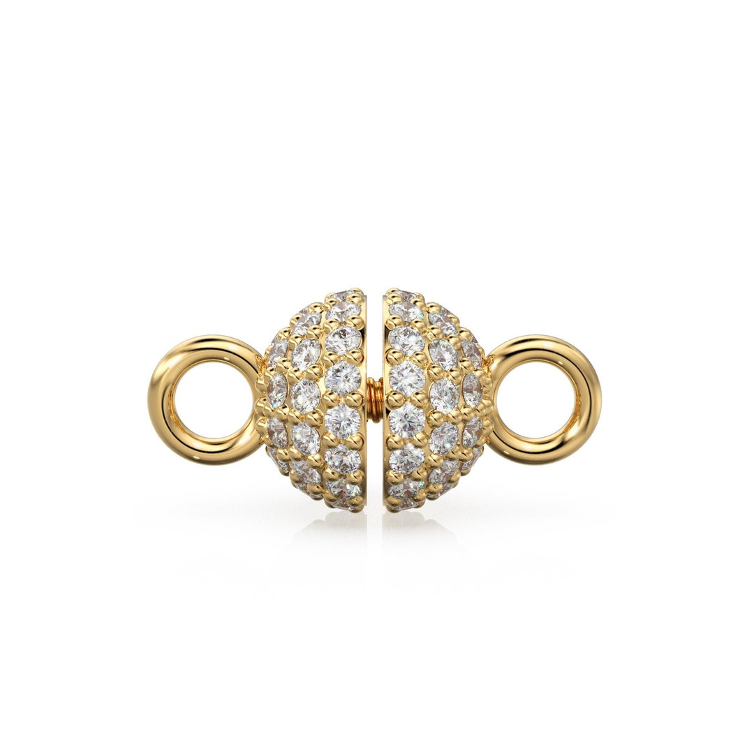 6mm Pave Diamond Screw Ball Clasp / Solid Gold Clasp for Necklace ...