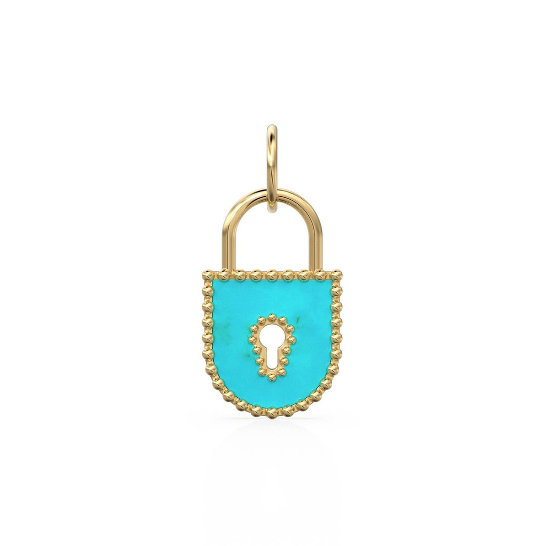 Blue Enamel Solid Gold Padlock Charm Pendant / 14k 18k Solid Gold ...