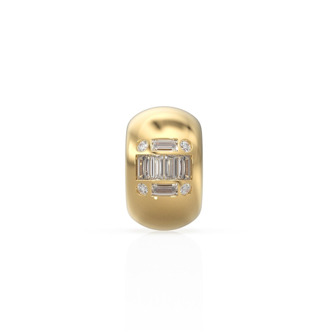 14k Gold Baguette Diamond Spacer Charm, Natural Diamond Rondelle Charm ...