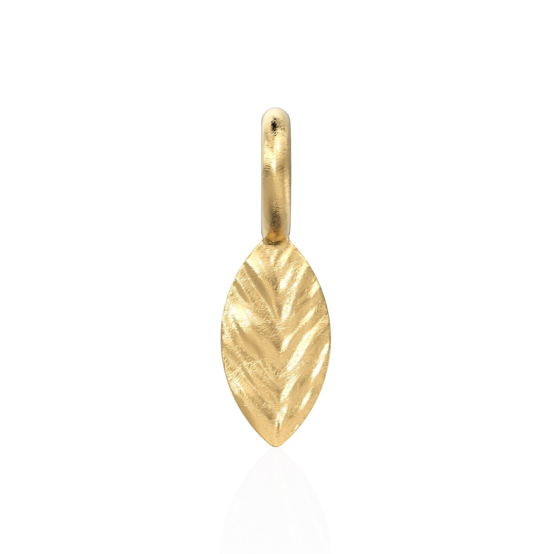 2pc 14k Solid Gold Marquise Shape Charm, 9 MM Long Leaf Charm, Hammered ...