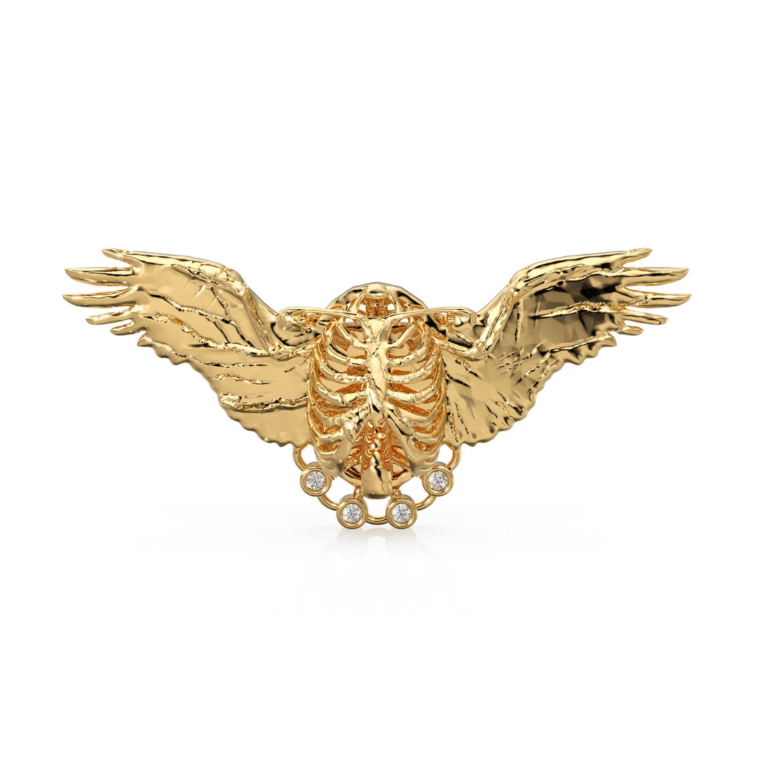 HUGE Angel Ribcage Diamond 14k 18k Solid Gold Charm Pendant - Etsy