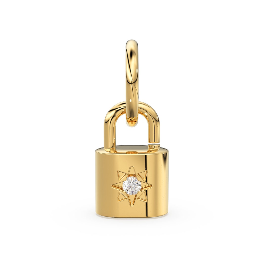 Diamond Pave Solid Gold Pad Lock Charm Pendant / 14k 18k Solid Gold ...