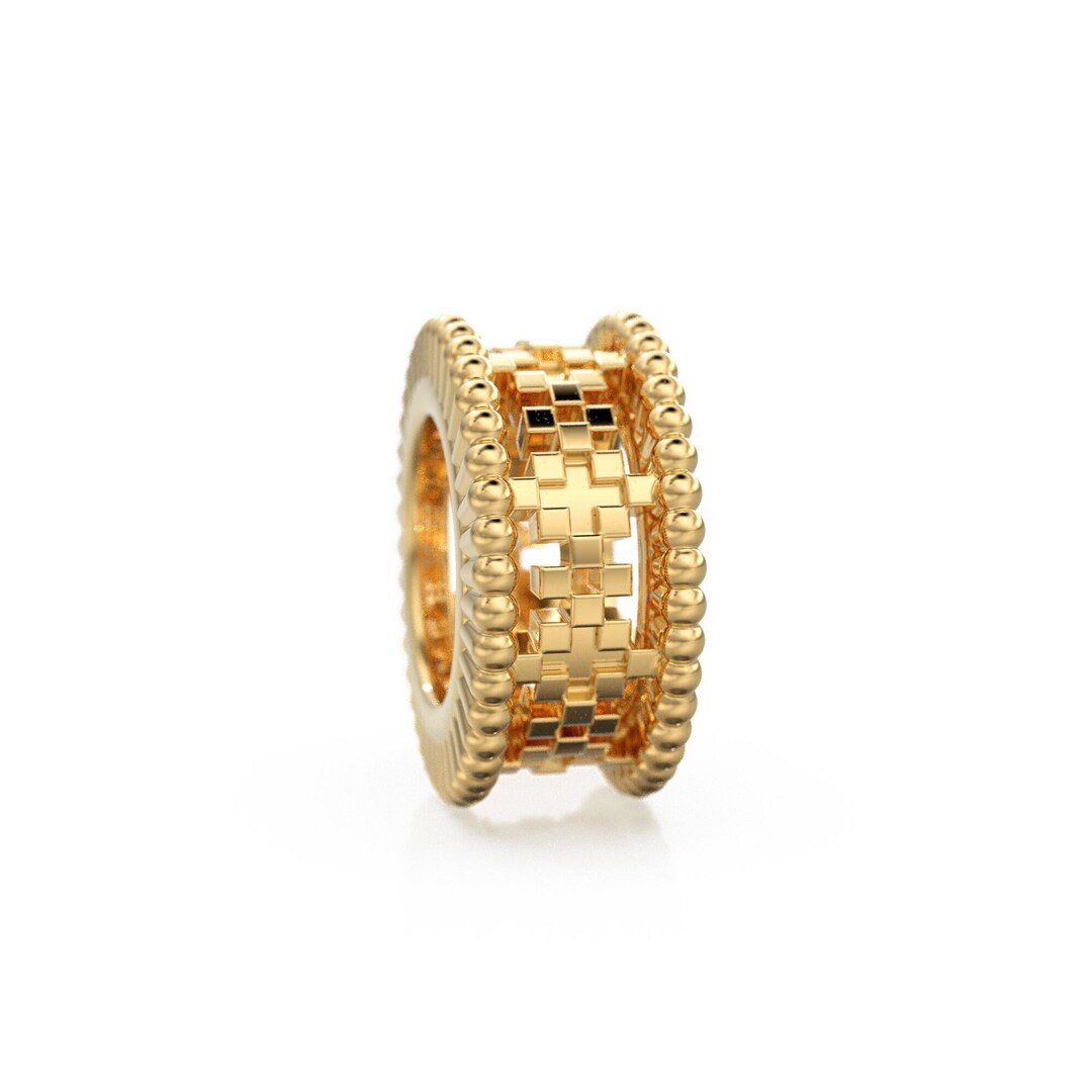 Checkerboard 18k Solid Yellow Gold 7mm Fancy Spacer Finding Box Cube ...