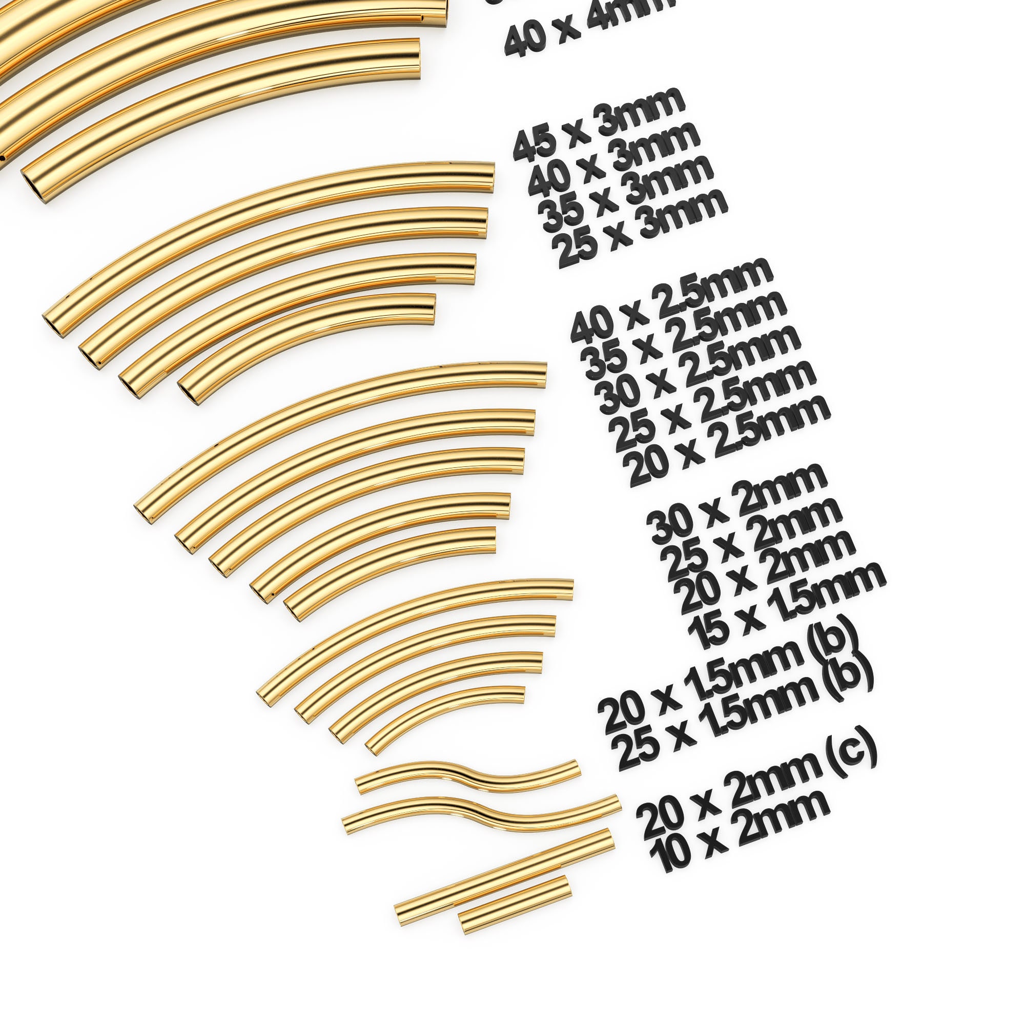 Solid Yellow Gold Tube Bead, Noodle Tube, Curve Tube Bead, Bracelet ...