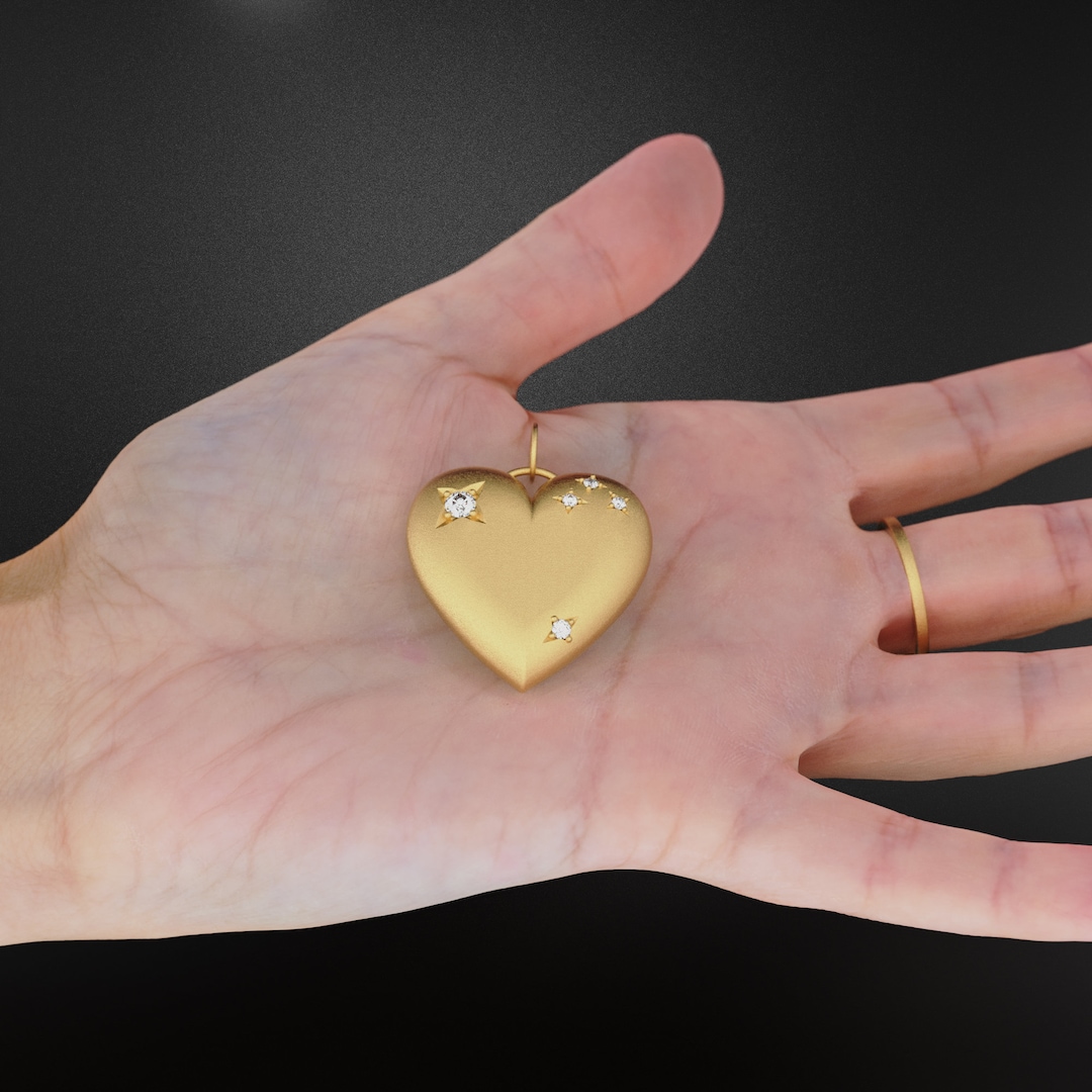 Huge Big Solid Yellow Gold Love Heart Charm / 18k Solid Gold Handmade Pendant / Valentine Love ...