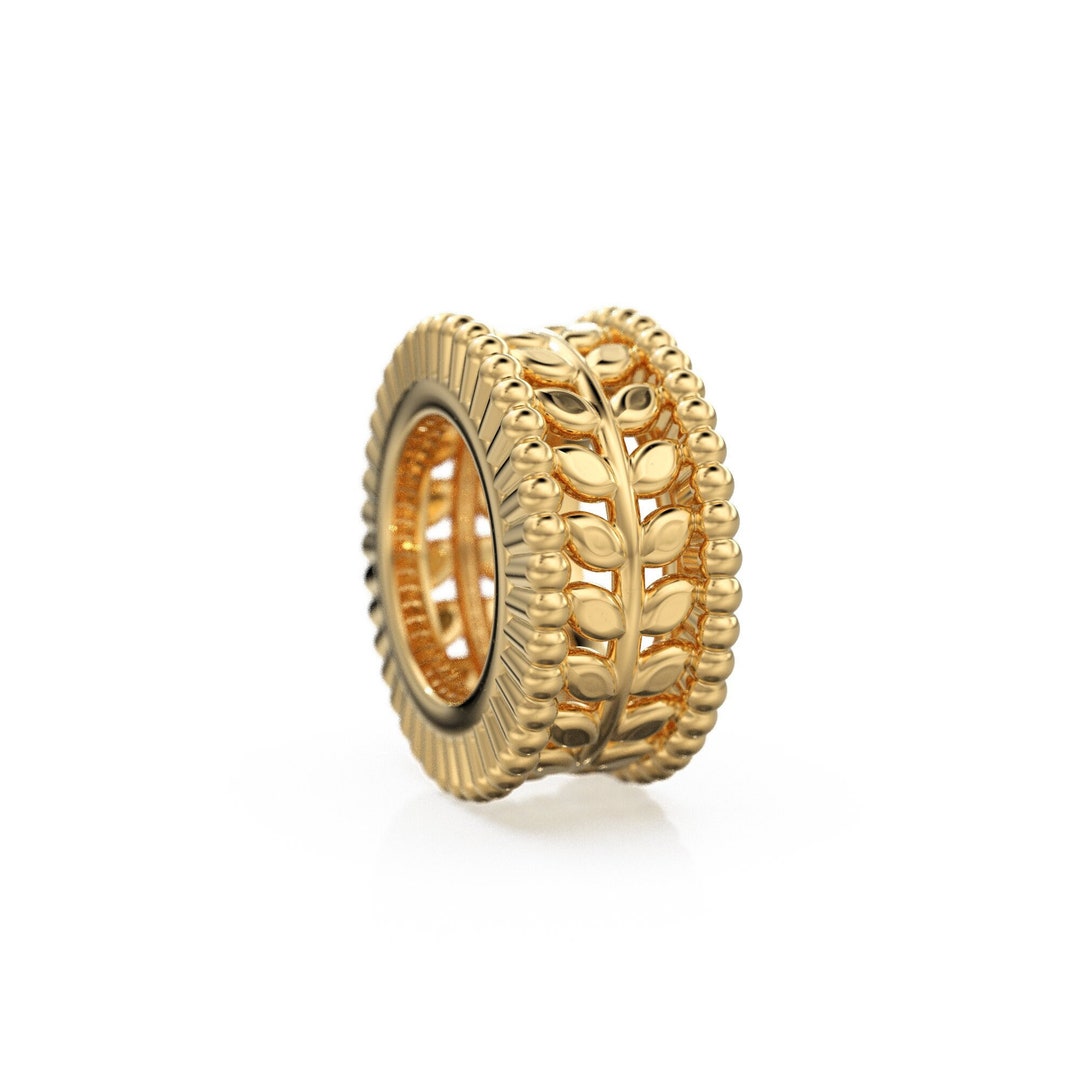 Leaf Branch 18k Solid Yellow Gold 7mm Fancy Spacer Finding Hefty Bead ...