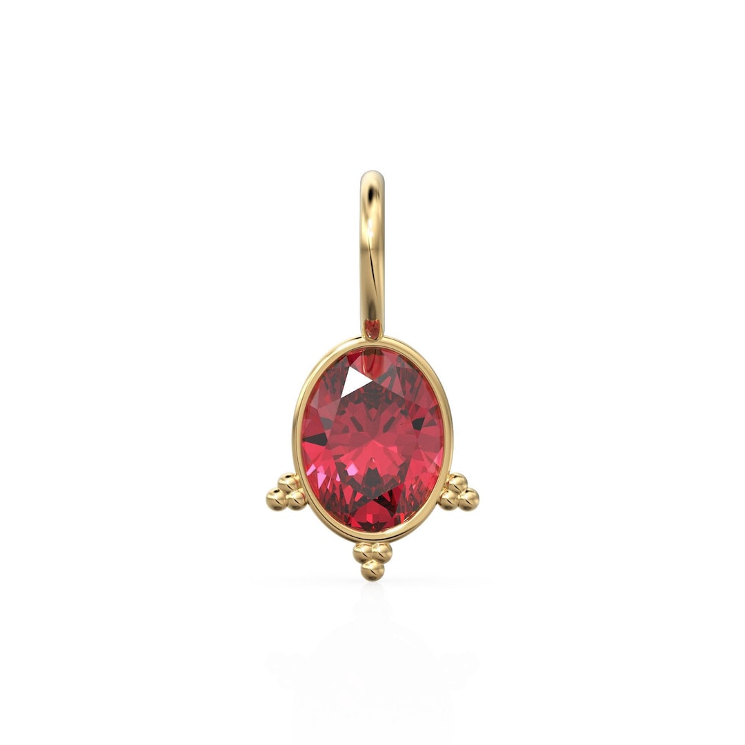 Red Spinel 18k Charm, 14K Solid Gold Charm, Natural Red Gemstone Oval ...