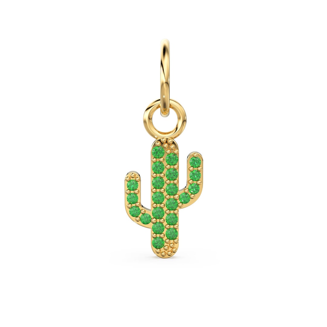 Emerald Cactus 14k 18k Solid Gold Plant Charm Pendant / Gold Charm ...