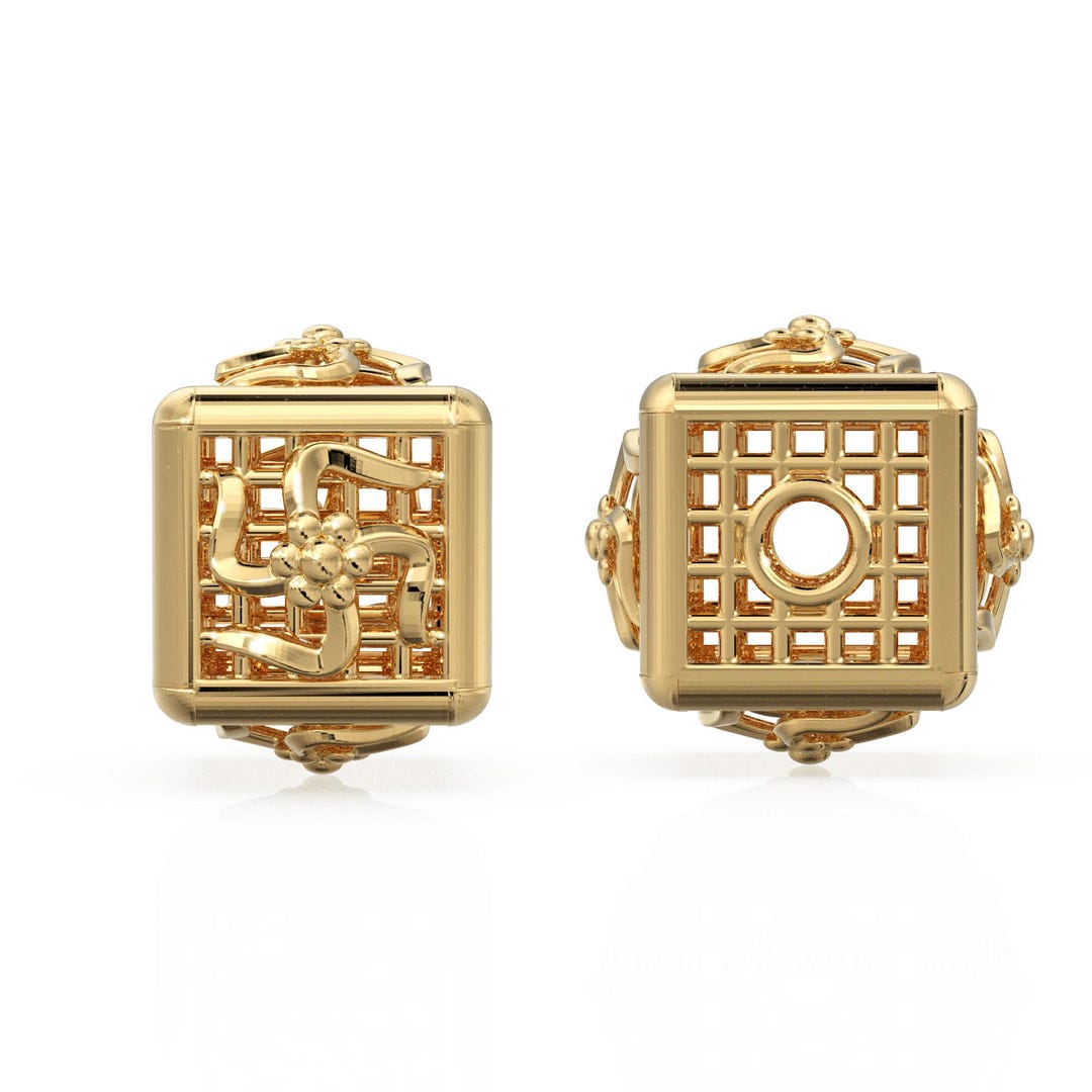Cube Filigree Lattice Beads – 14k 18k Solid Gold Openwork Square Swirl ...