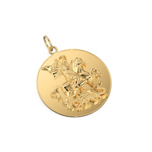 Dragon Slayer Knight 14k 18k Solid Gold Charm Pendant, Medallion Gold ...