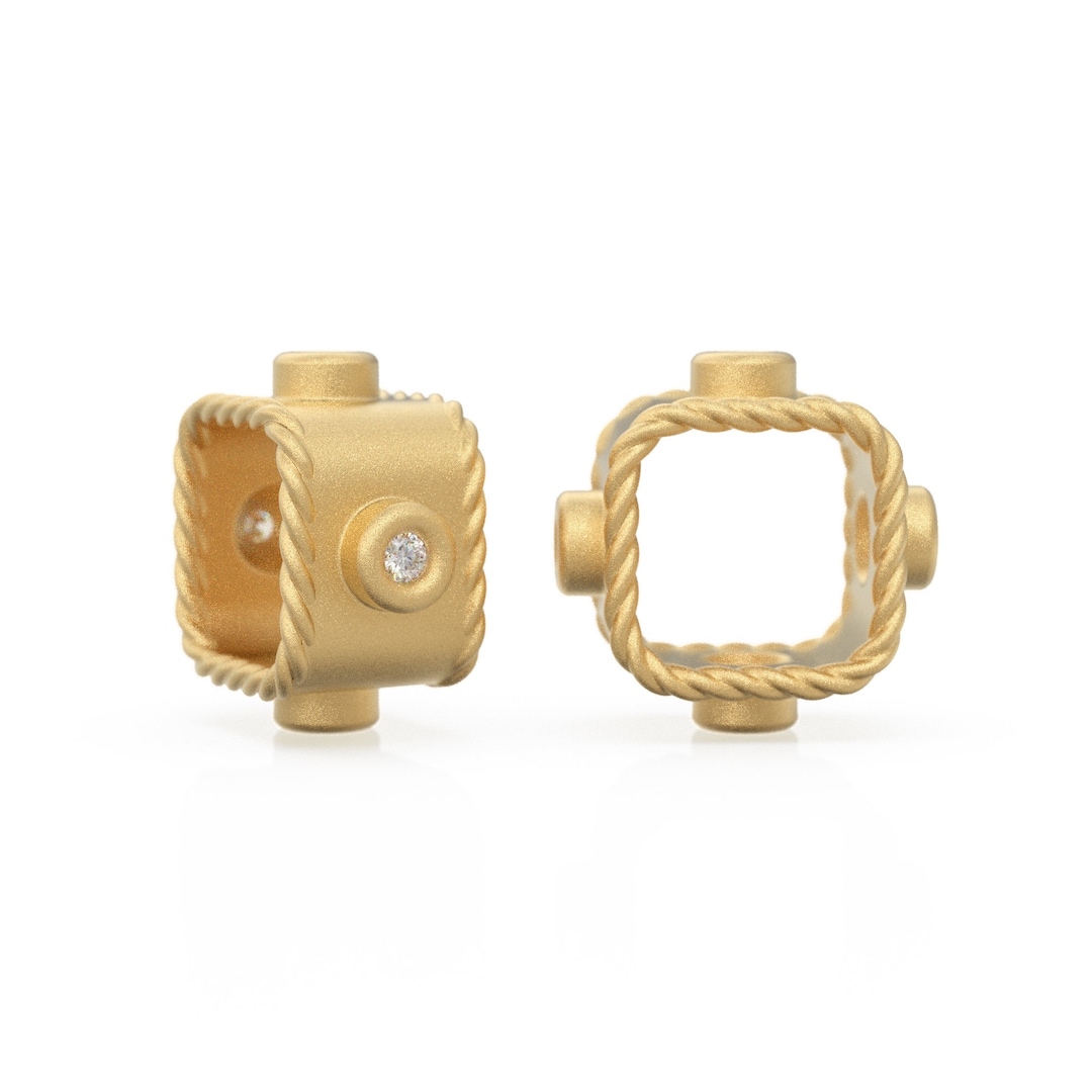 6.5mm 18k Solid Yellow Gold Brilliant Round White Diamond Spacer Square ...