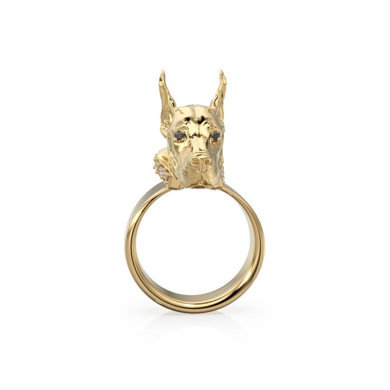 Doberman Head Dog Collar Ring - Lab Diamond Ring - Pave Statement Dog ...