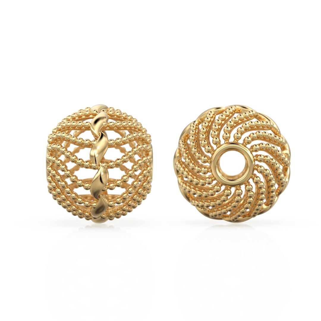 Diamond Cutout Lattice Solid Gold Bead, Granulated Texture Gold Spacer ...